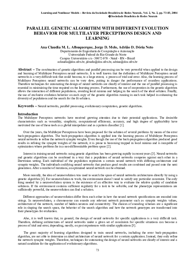 (PDF) Parallel genetic algorithm with different evolution behavior for multilayer perceptrons ...