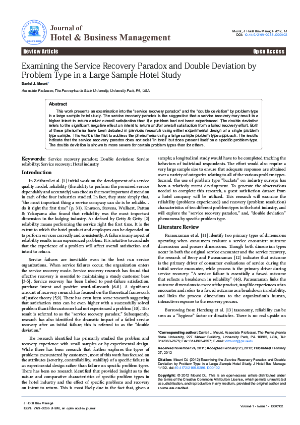 (PDF) Examining the Service Recovery Paradox and Double Deviation by ...