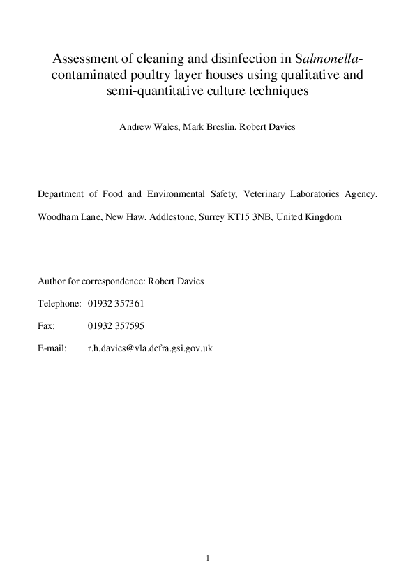(PDF) Assessment of cleaning and disinfection in Salmonella ...