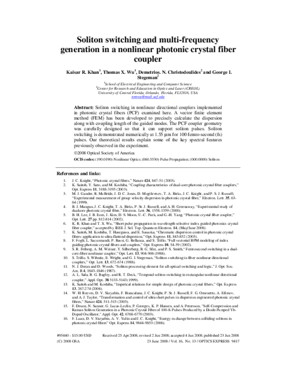 (PDF) Soliton switching and multi-frequency generation in a nonlinear ...