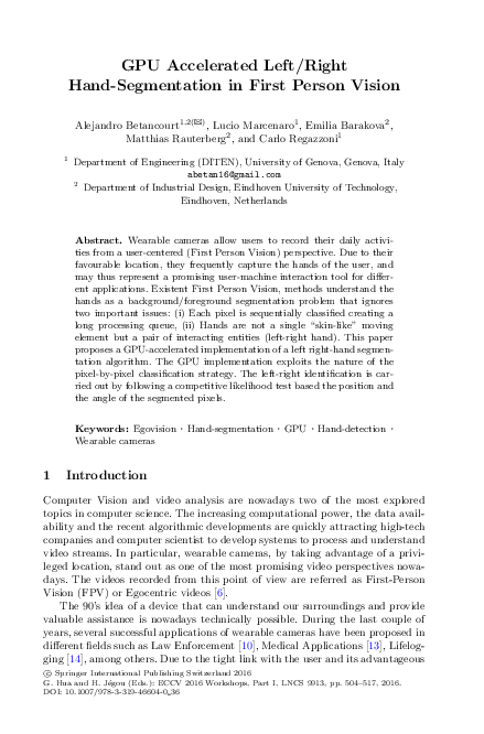 (PDF) GPU Accelerated Left/Right Hand-Segmentation in First Person Vision