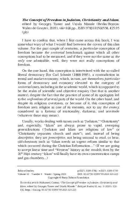 (PDF) The Concept of Freedom in Judaism, Christianity and Islam, edited ...
