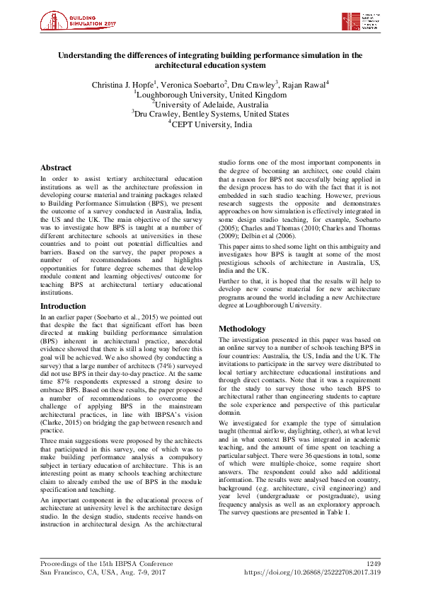 (PDF) Understanding the Differences of Integrating Building Performance Simulation in the ...