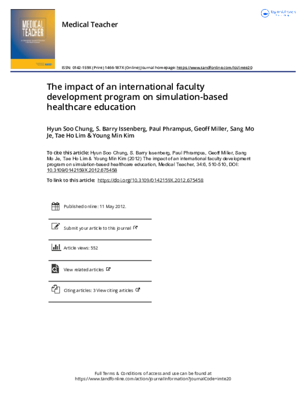 (PDF) The impact of an international faculty development program on simulation-based healthcare ...