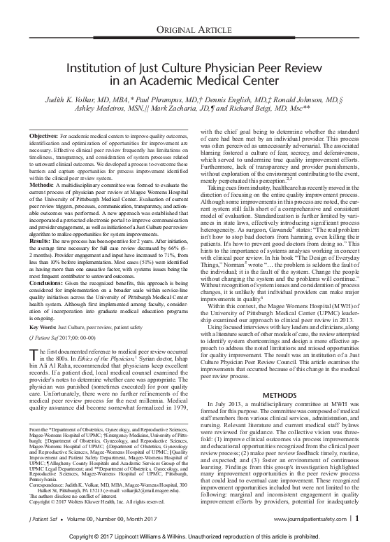 (PDF) Institution of Just Culture Physician Peer Review in an Academic ...