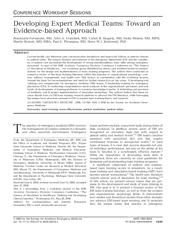 (PDF) Developing Expert Medical Teams: Toward an Evidence-based Approach