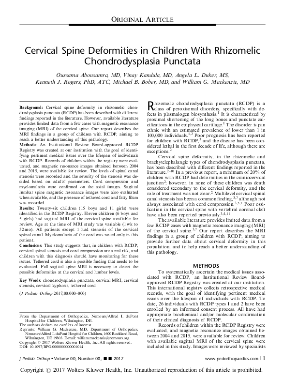 (PDF) Cervical Spine Deformities in Children With Rhizomelic ...