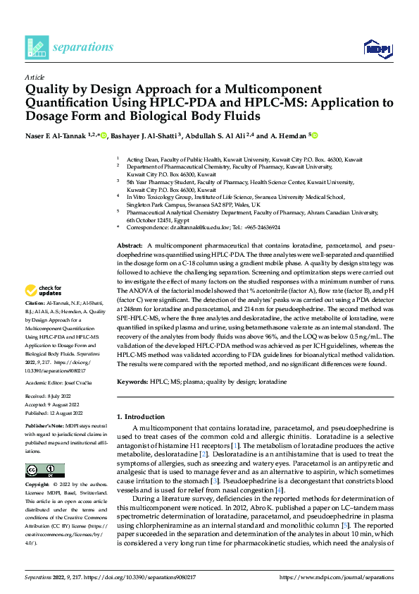 (PDF) Quality by Design Approach for a Multicomponent Quantification Using HPLC-PDA and HPLC-MS ...