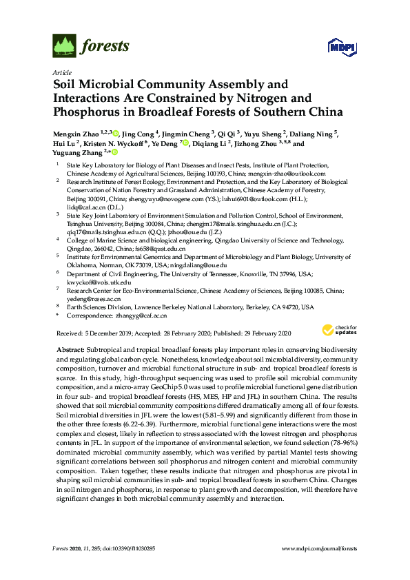 (PDF) Soil Microbial Community Assembly and Interactions Are Constrained by Nitrogen and ...