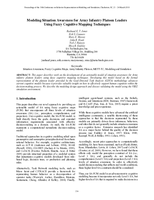 (PDF) Modeling situation awareness for Army infantry platoon leaders ...