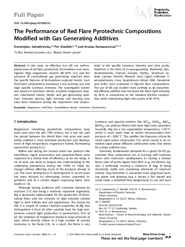 (PDF) The Performance of Red Flare Pyrotechnic Compositions Modified ...