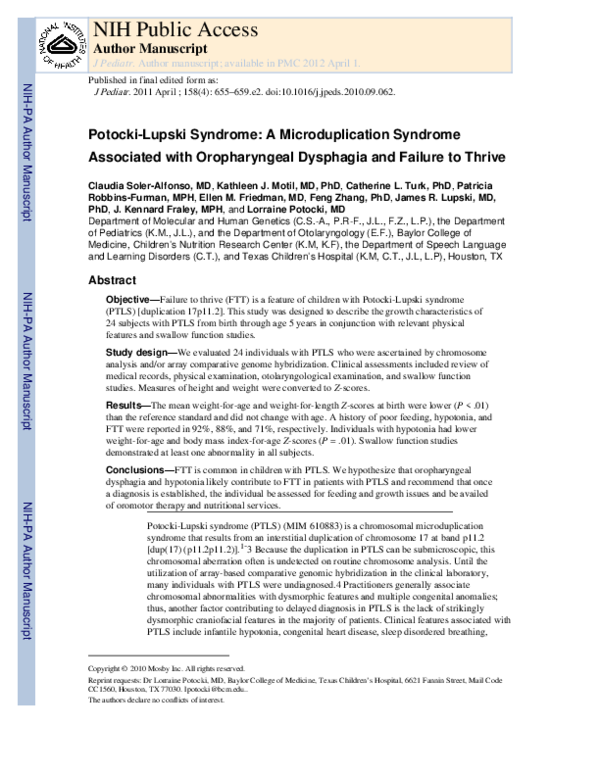 (PDF) Potocki-Lupski Syndrome: A Microduplication Syndrome Associated ...