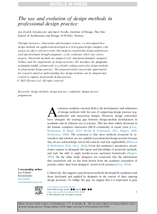 (PDF) The use and evolution of design methods in professional design ...