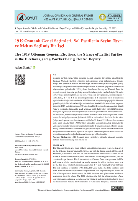 (PDF) 1919 Osmanlı Genel Seçimleri, Sol Partilerin Seçim Tavrı ve Mebus ...