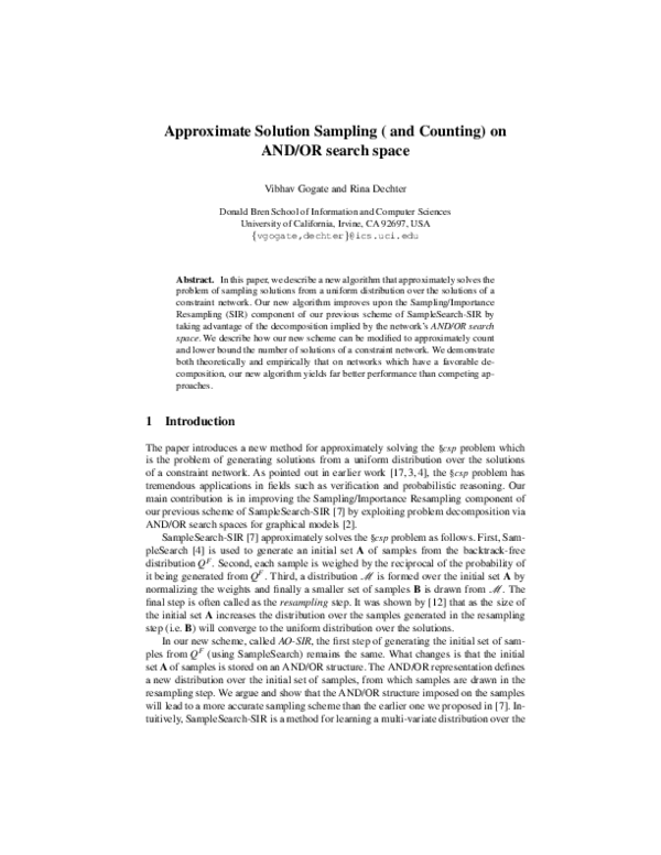 (PDF) Approximate Solution Sampling (and Counting) on AND/OR Spaces