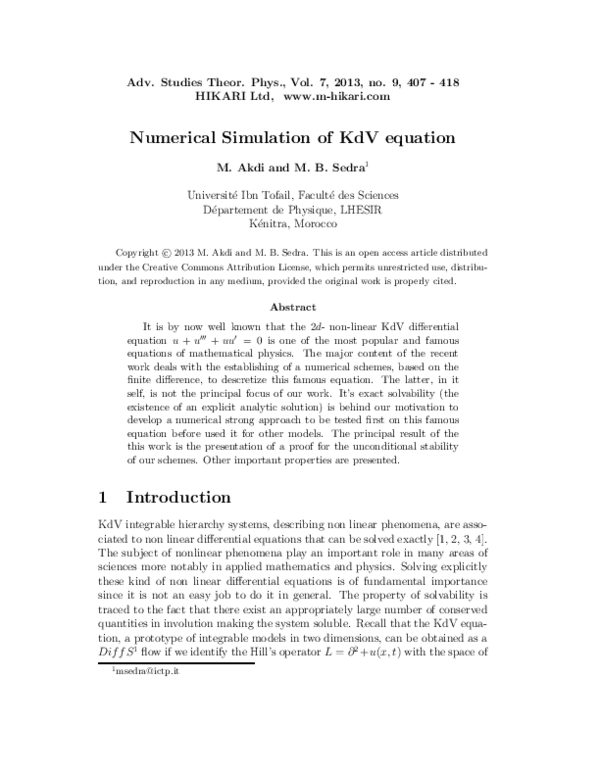 (PDF) Numerical simulation of KdV equation