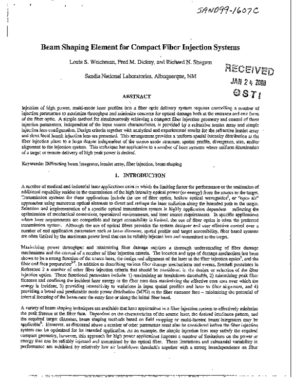 (PDF) Beam-shaping element for compact fiber injection systems