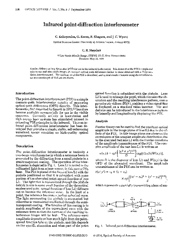 (PDF) Infrared point-diffraction interferometer