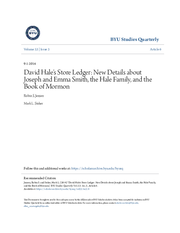 (PDF) David Hale's Store Ledger: New Details about Joseph and Emma ...