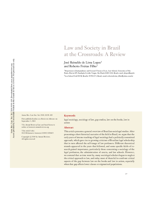 (PDF) Law and Society in Brazil at the Crossroads: A Review