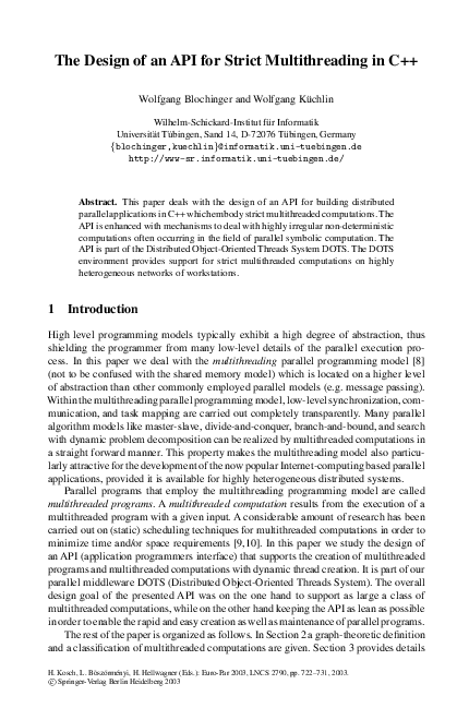(PDF) The Design of an API for Strict Multithreading in C++ | Wolfgang ...