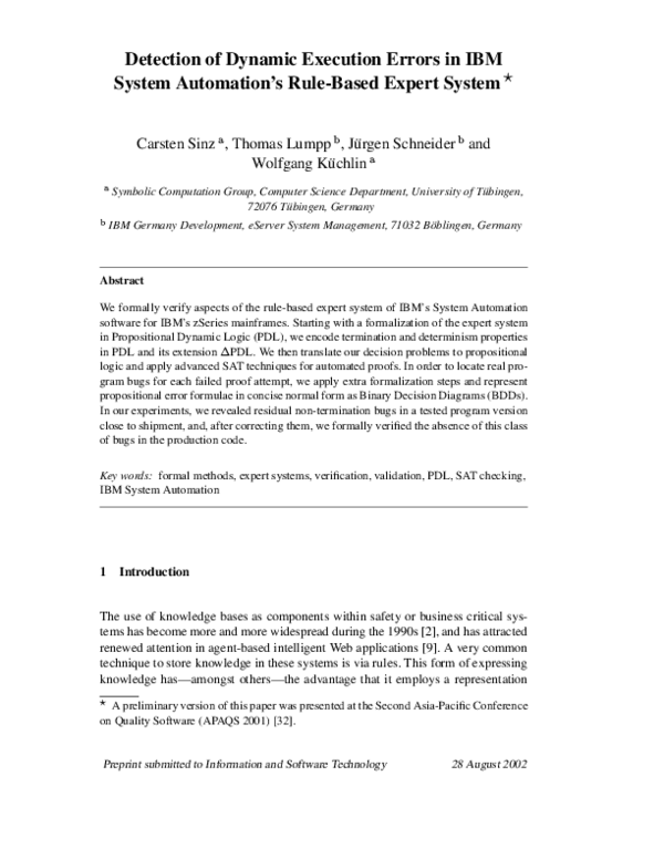 (PDF) Detection of dynamic execution errors in IBM system automation's rule-based expert system
