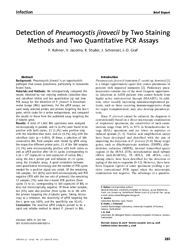 (PDF) Detection of Pneumocystis jirovecii by Two Staining Methods and ...