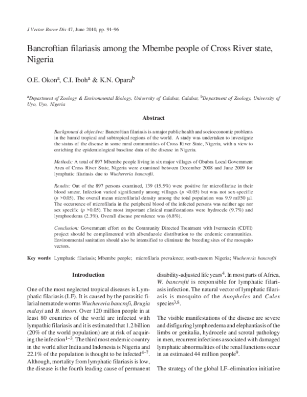 (PDF) Bancroftian filariasis among the Mbembe people of Cross River ...