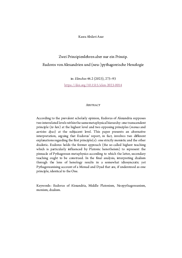 (PDF) Two Theories but Only One Principle. Eudorus of Alexandria and ...