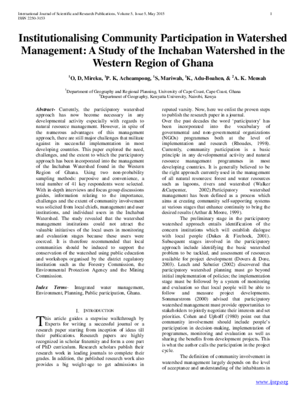 (PDF) Institutionalising Community Participation in Watershed ...