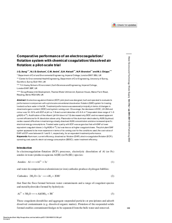 (PDF) Comparative performance of an electrocoagulation/flotation system ...