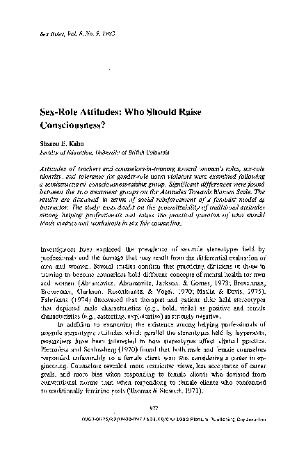 Pdf Sex Role Attitudes Who Should Raise Consciousness Sharon Kahn