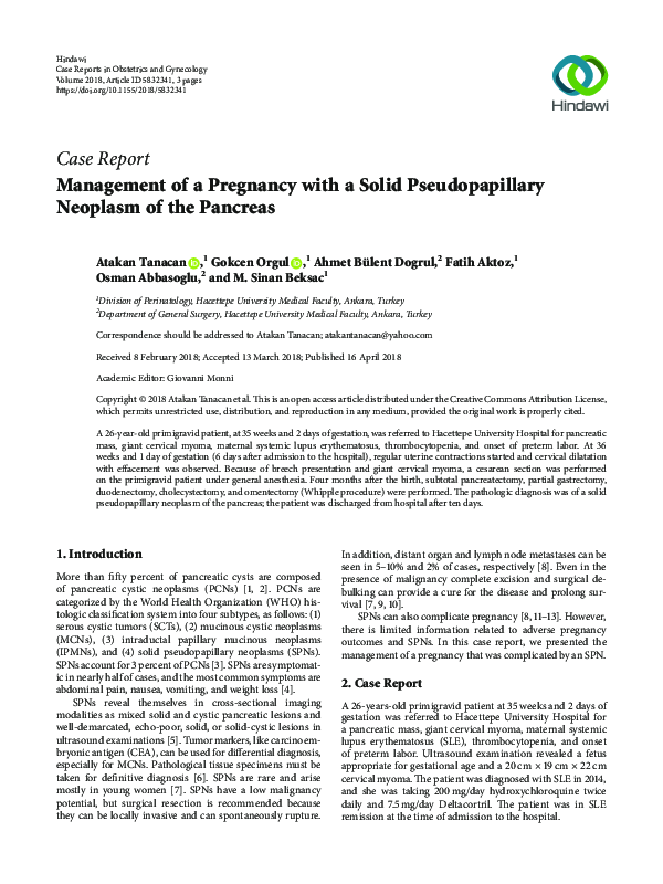 (PDF) Management of a Pregnancy with a Solid Pseudopapillary Neoplasm ...