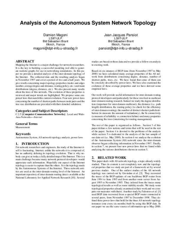 (PDF) Analysis of the autonomous system network topology