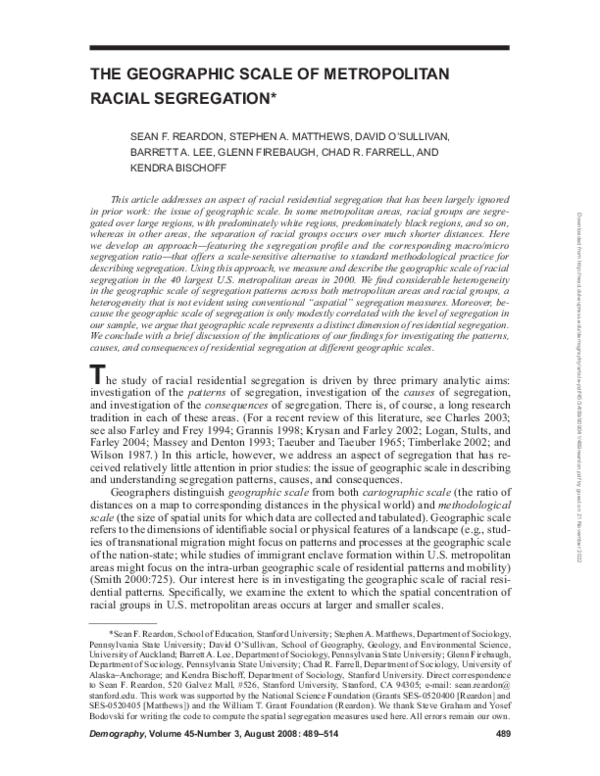 (PDF) The geographic scale of Metropolitan racial segregation