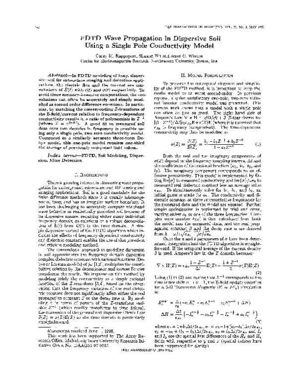 (PDF) FDTD wave propagation in dispersive soil using a single pole conductivity model | CAREY ...