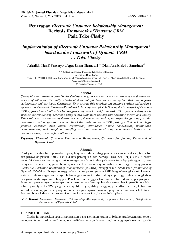 (PDF) Penerapan Electronic Customer Relationship Management Berbasis Framework of Dynamic CRM ...