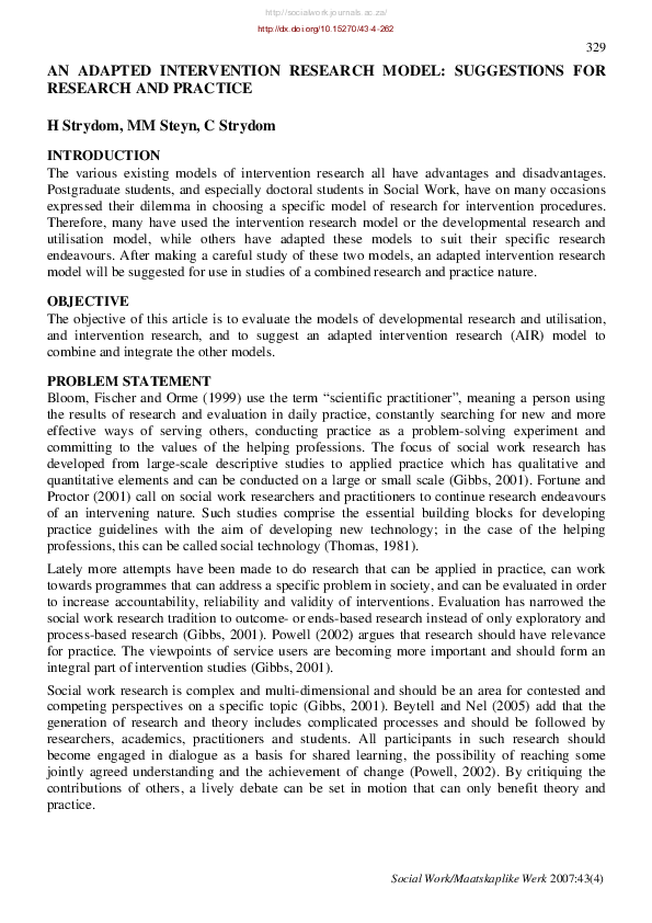 (PDF) An Adapted Intervention Research Model: Suggestions for Research ...
