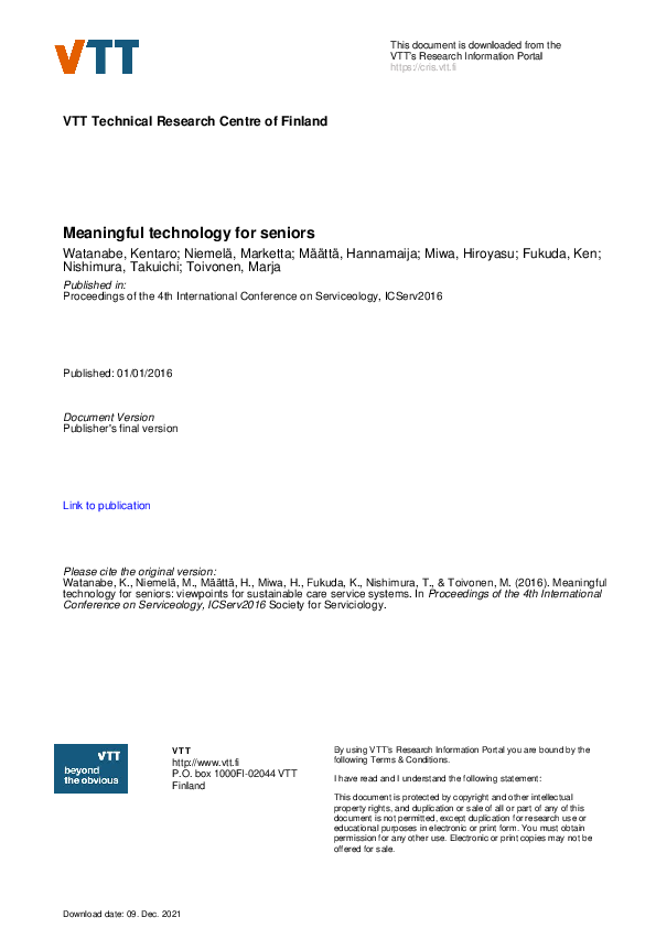 (PDF) Meaningful technology for seniors: viewpoints for sustainable ...