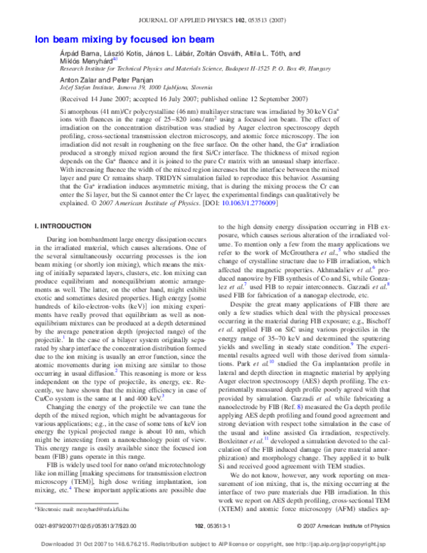 (PDF) Ion beam mixing by focused ion beam