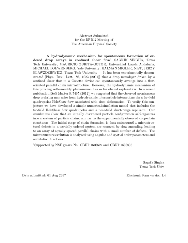 (PDF) A hydrodynamic mechanism for spontaneous formation of ordered ...