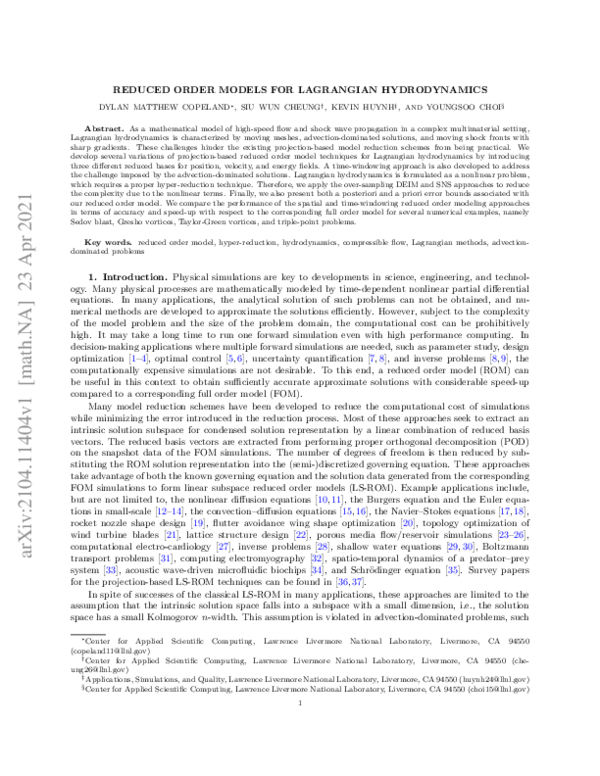 (PDF) Reduced order models for Lagransian hydrodynamics