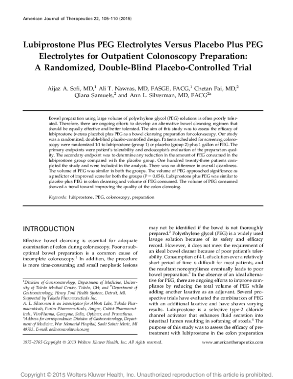 (PDF) Lubiprostone Plus PEG Electrolytes Versus Placebo Plus PEG ...