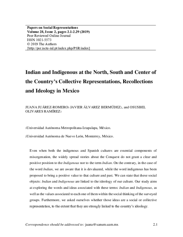(PDF) Indian and Indigenous at the North, South and Center of the Country’s Collective ...