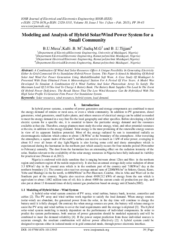 Pdf Wind Solar Hybrid Power System Modeling And Analysis