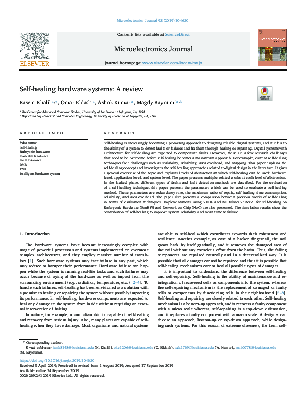 (PDF) Self-healing hardware systems: A review