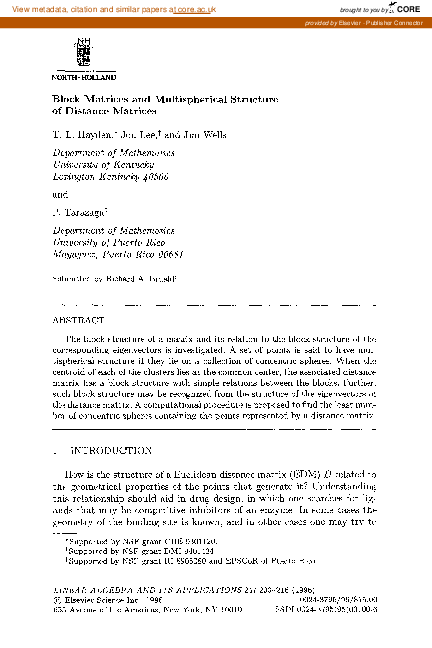 (PDF) Block matrices and multispherical structure of distance matrices