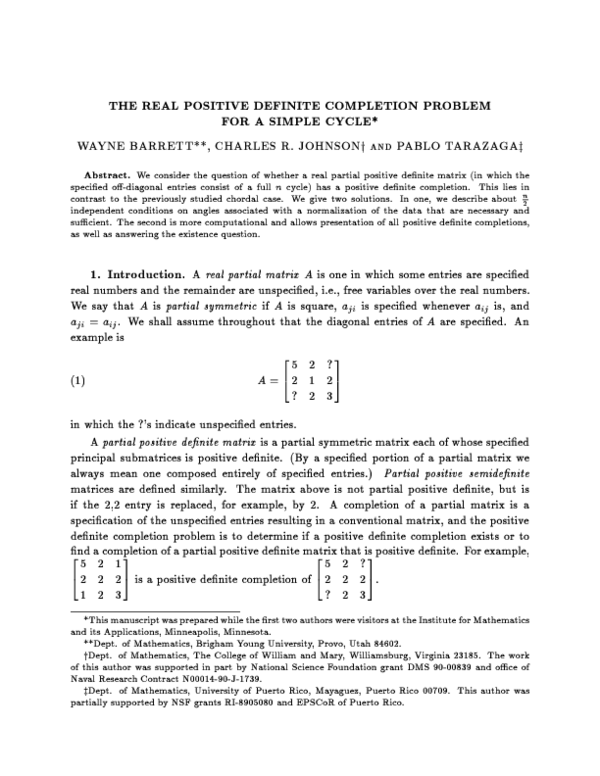 (PDF) The real positive definite completion problem for a simple cycle