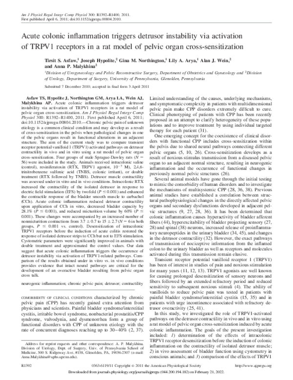 (PDF) Acute colonic inflammation triggers detrusor instability via ...