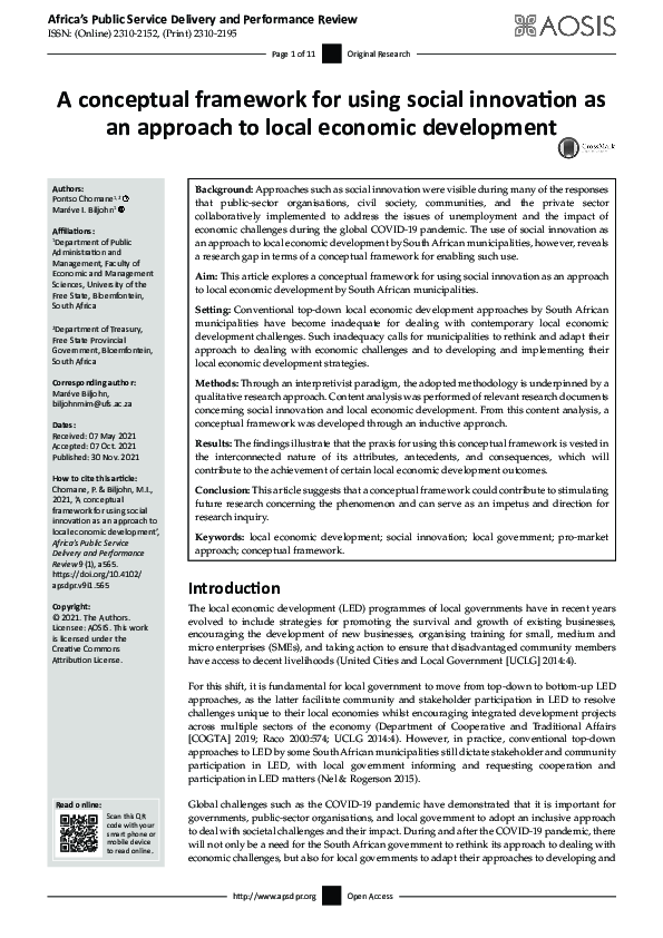 (PDF) A conceptual framework for using social innovation as an approach ...